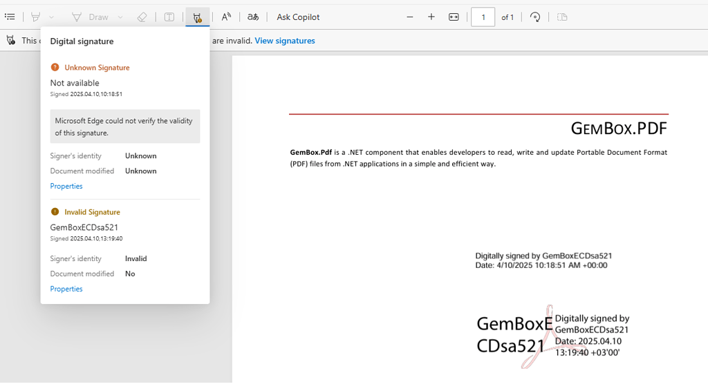 Digital signature in the PDF Viewer of MS Edge - GemBox.Pdf - GemBox Support Forum