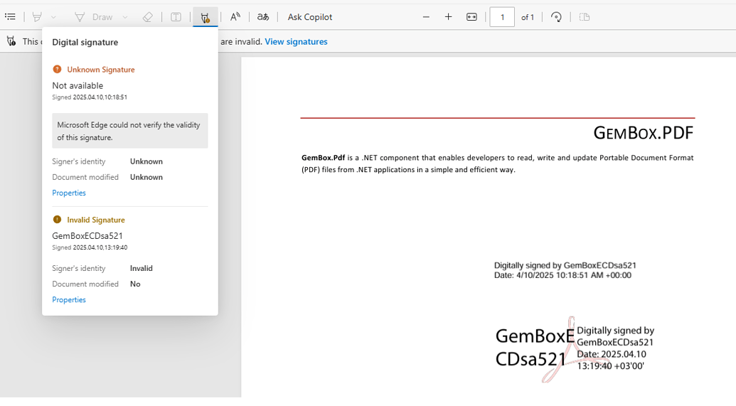 Digital signature in the PDF Viewer of MS Edge - GemBox.Pdf - GemBox ...